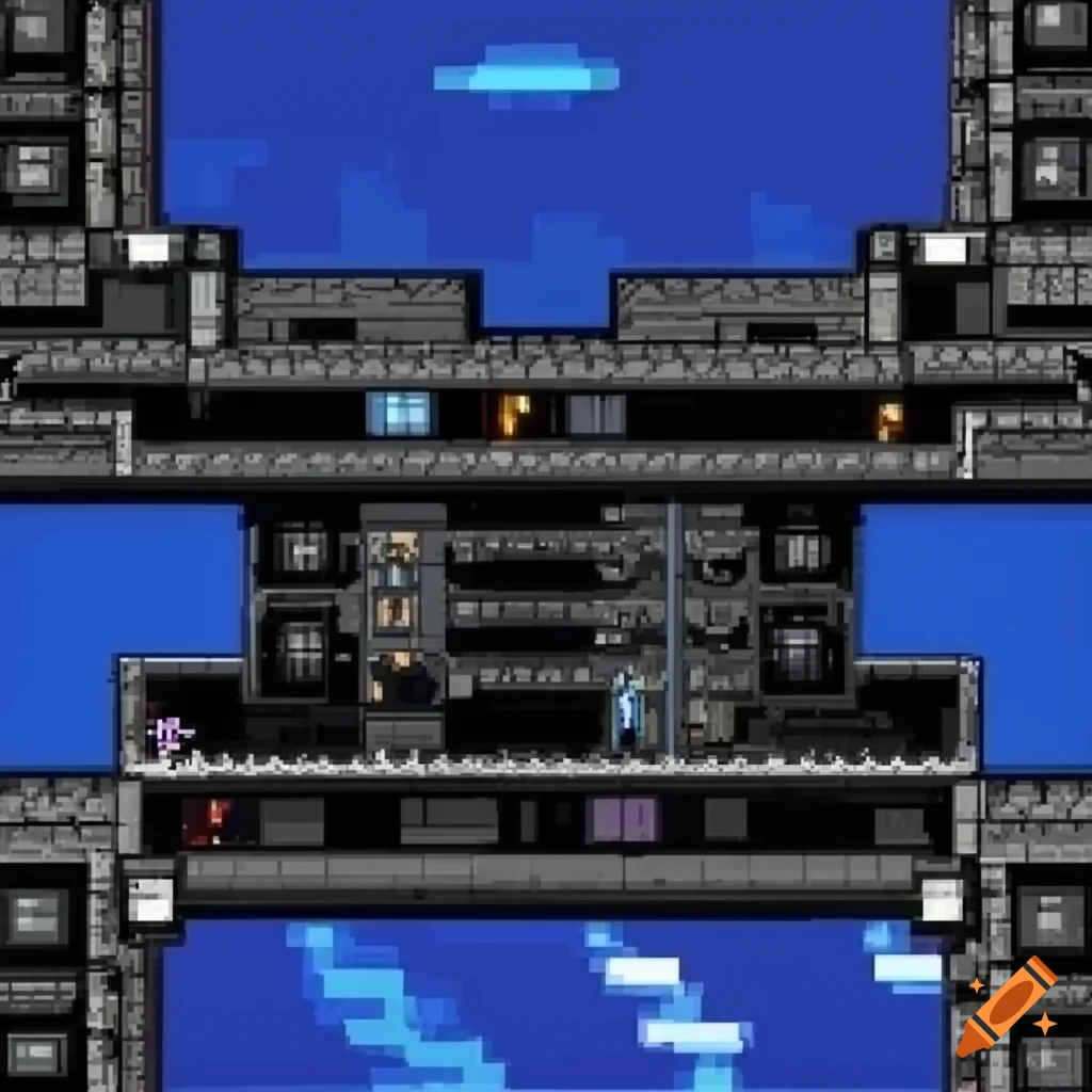 Pure 2d pixel art, low resolution sprite art sci fi internal spaceship ...