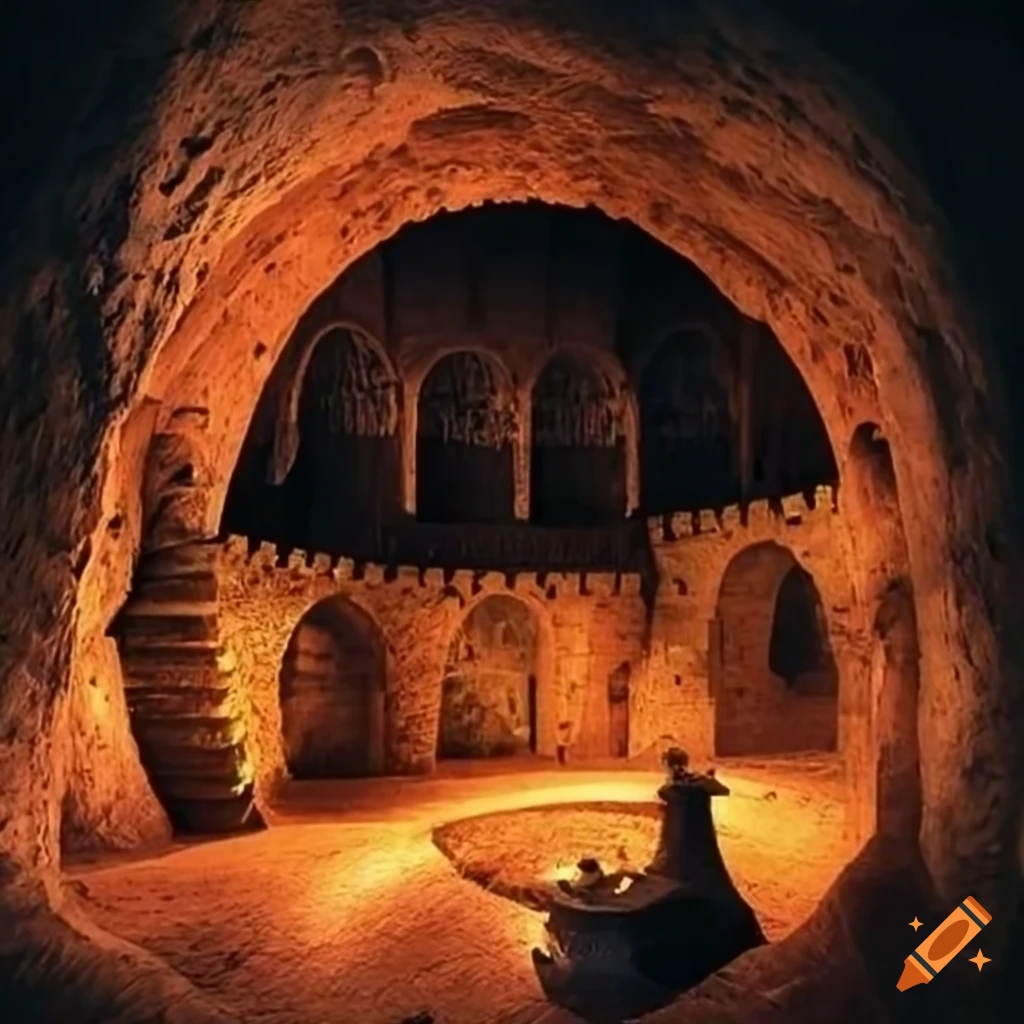 A breathtaking underground fortress with impressive medieval structures ...