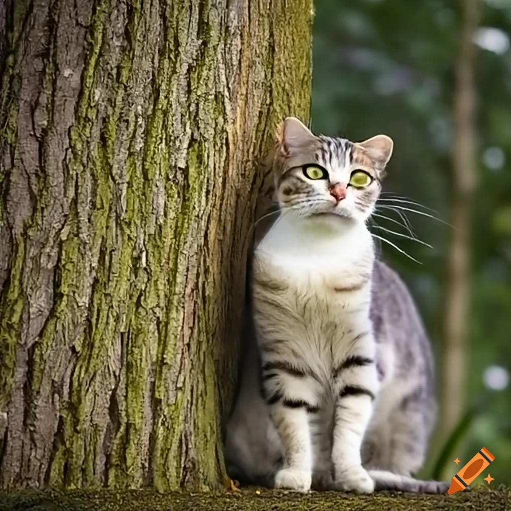 Cat next to a tree on Craiyon