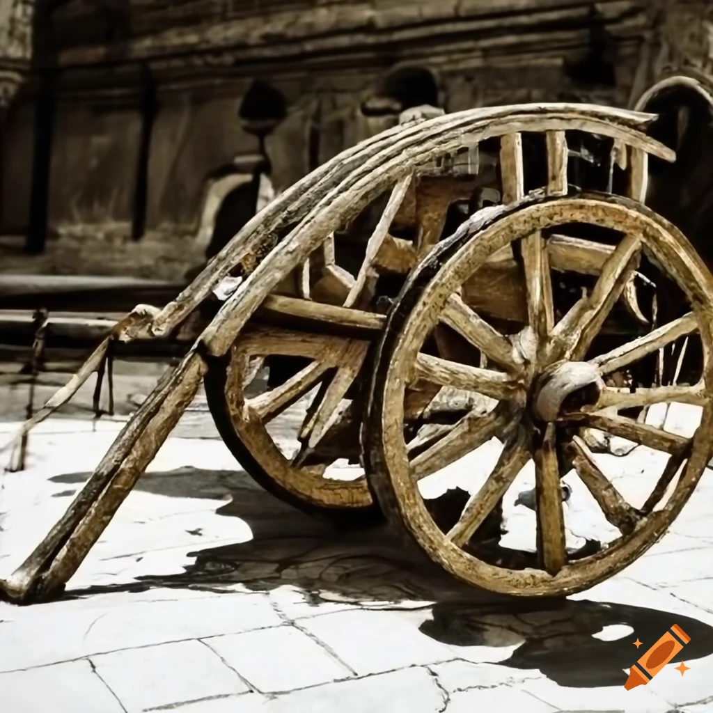 Bronze-age chariot on sidewalk
