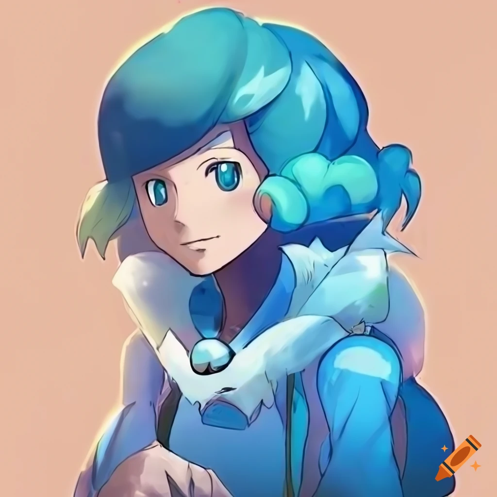 A human, ice type pokemon gym leader with a staff on Craiyon