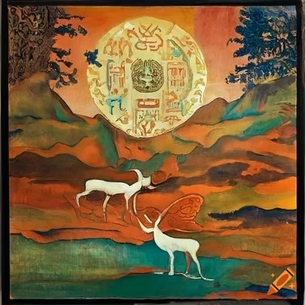 Tibetan classic painting nordic valley with rare white deer and ancient ...