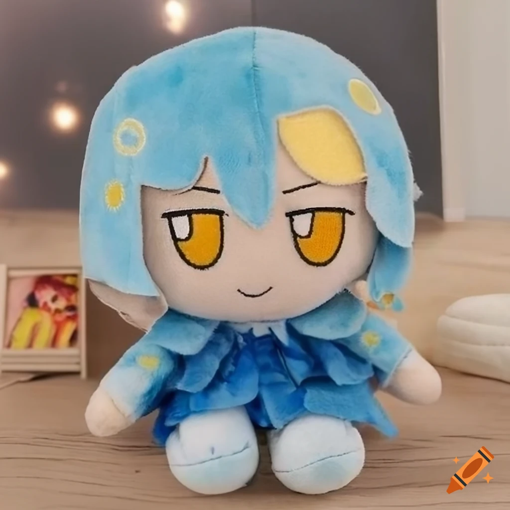 A fumo plush toy resting on a 'starry night' inspired background on Craiyon