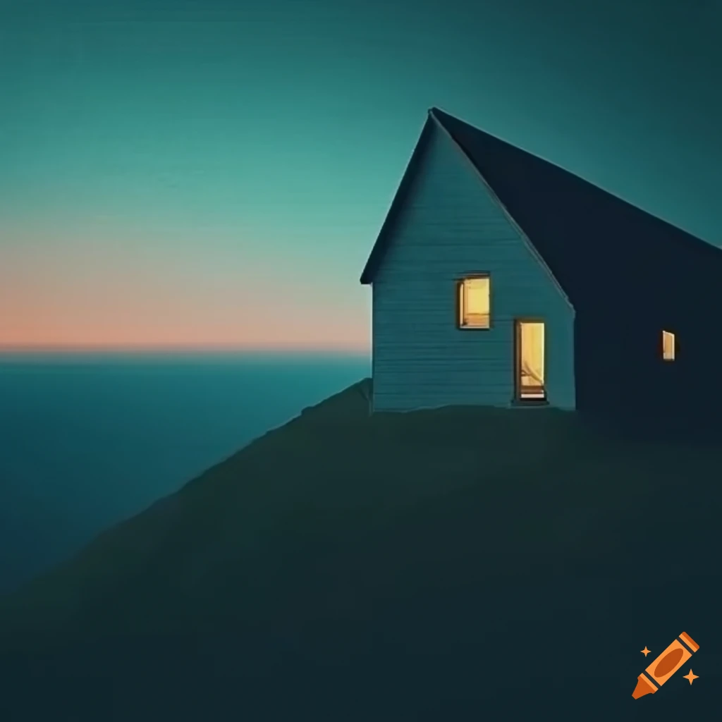 Dreamlike liminal space , a lonely house on a hill