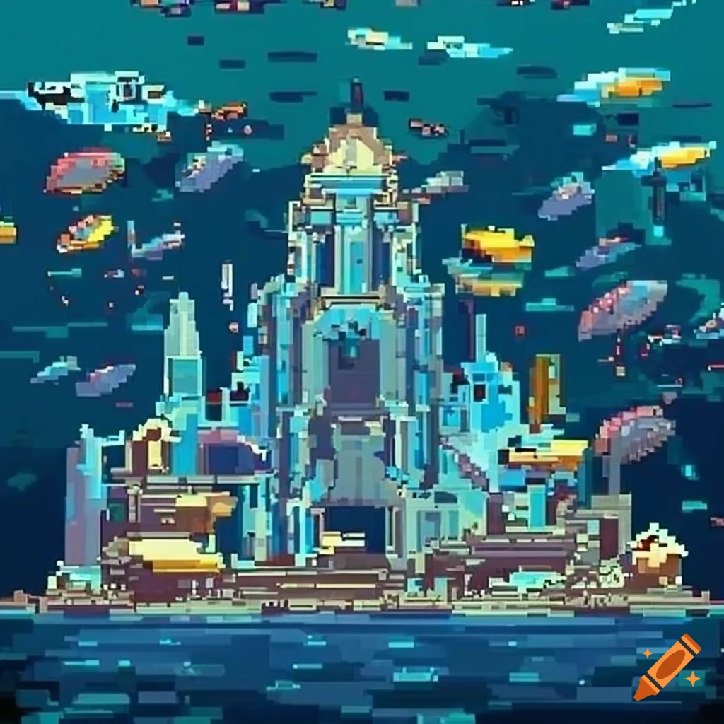 A pixel art rendition of neo atlantis underwater city on Craiyon