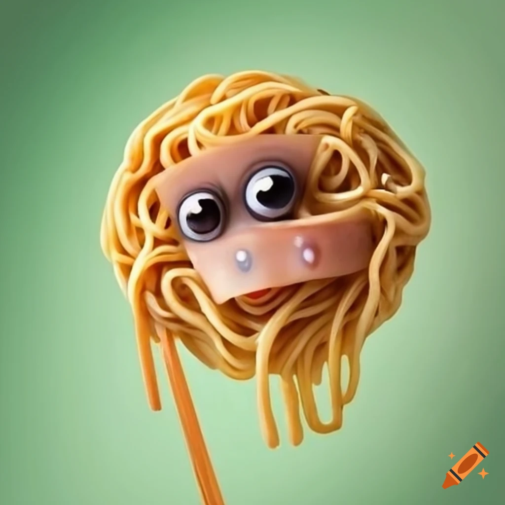 Noodles with eyes with a halo over it