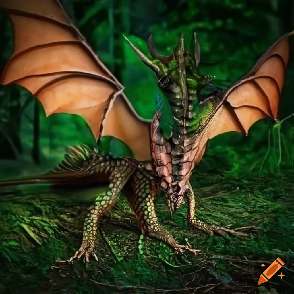 A whimsical forest insect-dragon hybrid creature with a mixture of features of both dragon and ...