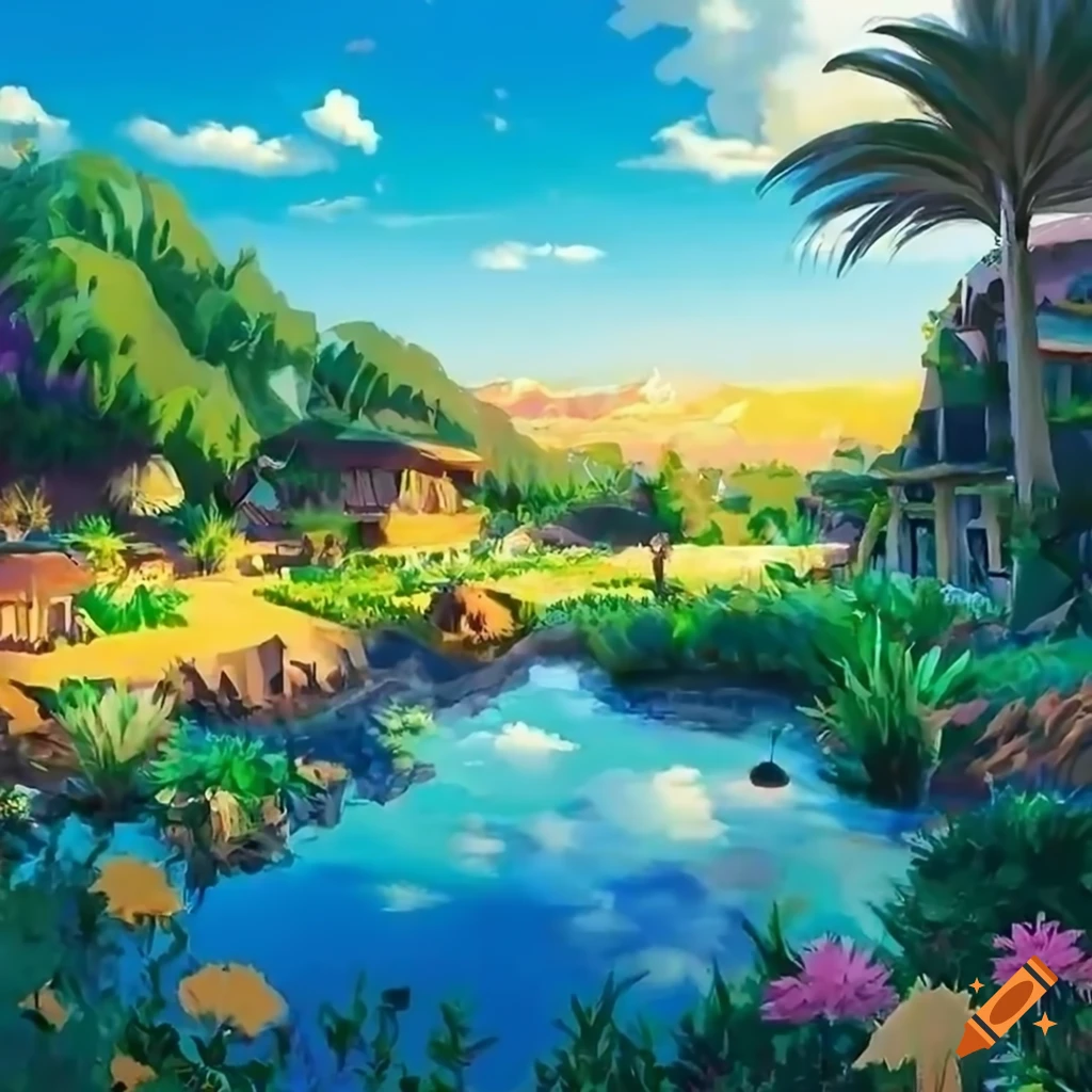 Desert oasis, anime background artwork in the style of studio ghibli ...