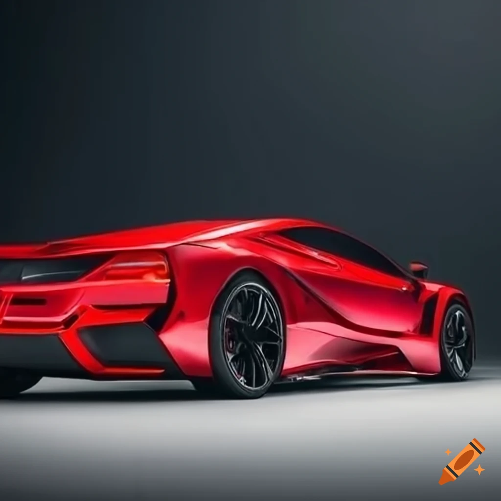 Red and black futuristic supercar back view