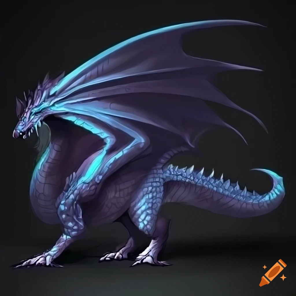 Full body dragon concept designs, side view with soft colours on Craiyon