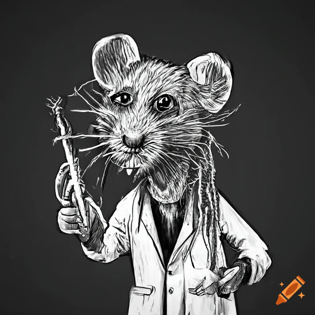 Scientist rat with dreadlocks, wearing a laboratory coat and holding a ...