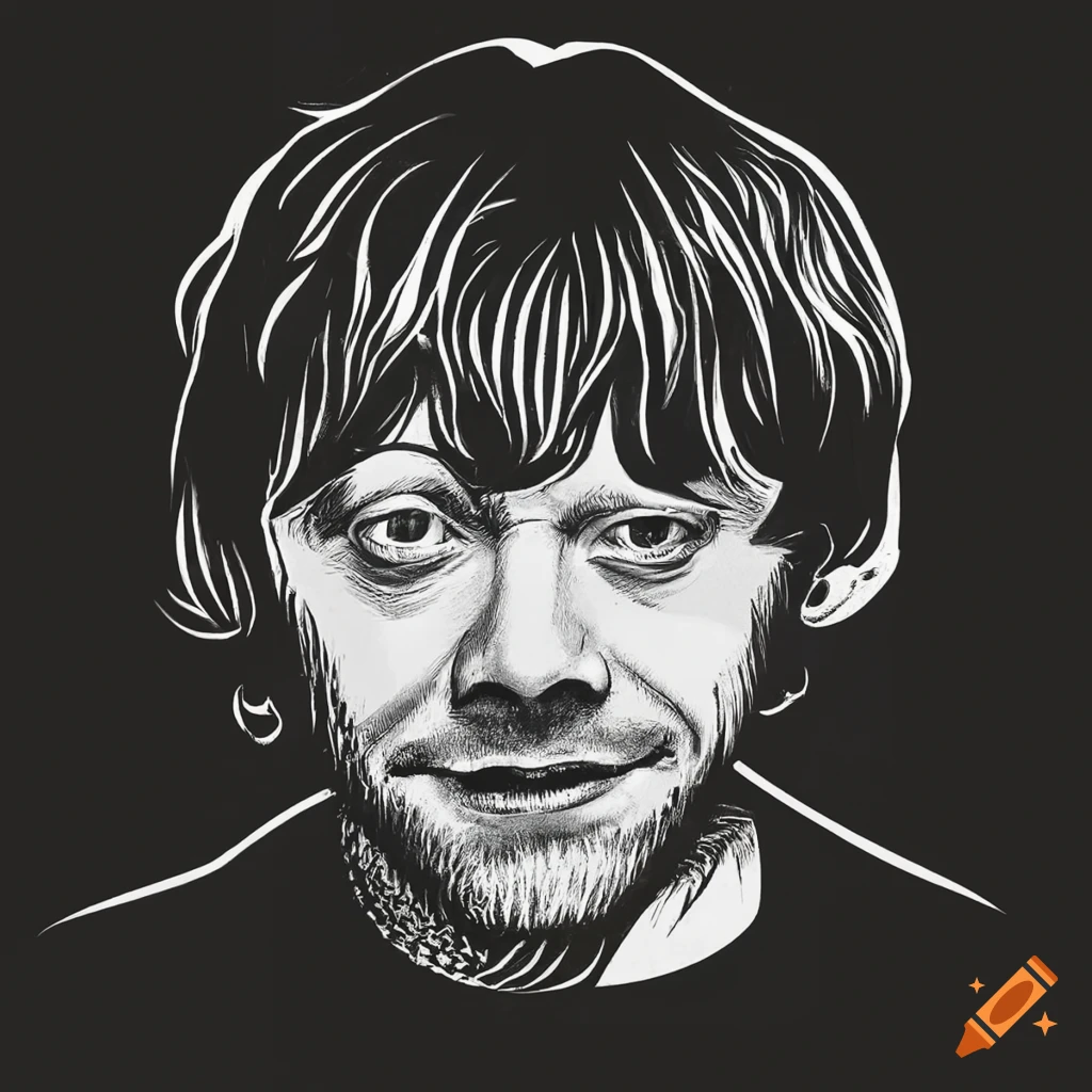 Rupert grint apocalypse in black and white woodcut style on Craiyon