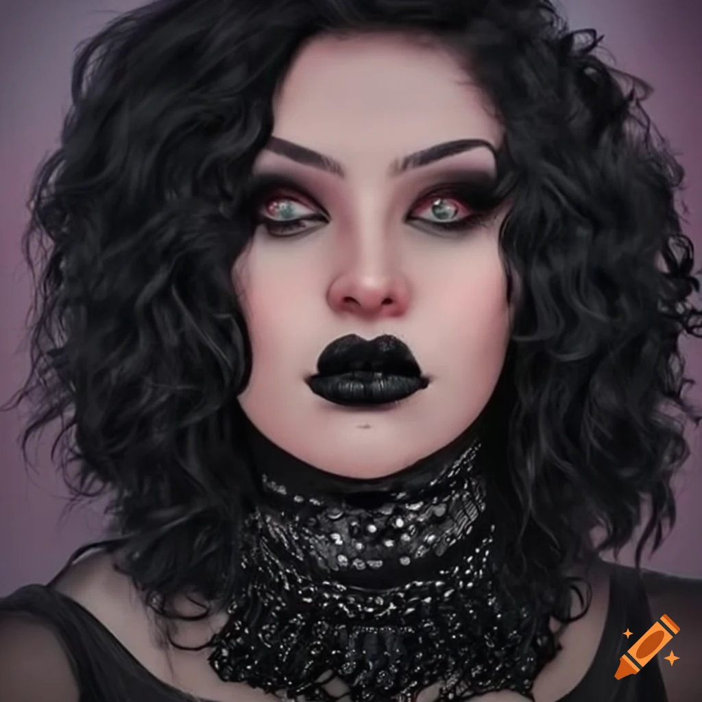 Chubby goth woman with black hair