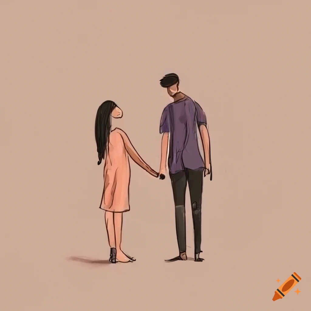 A minimalistic drawing of a couple standing apart on Craiyon