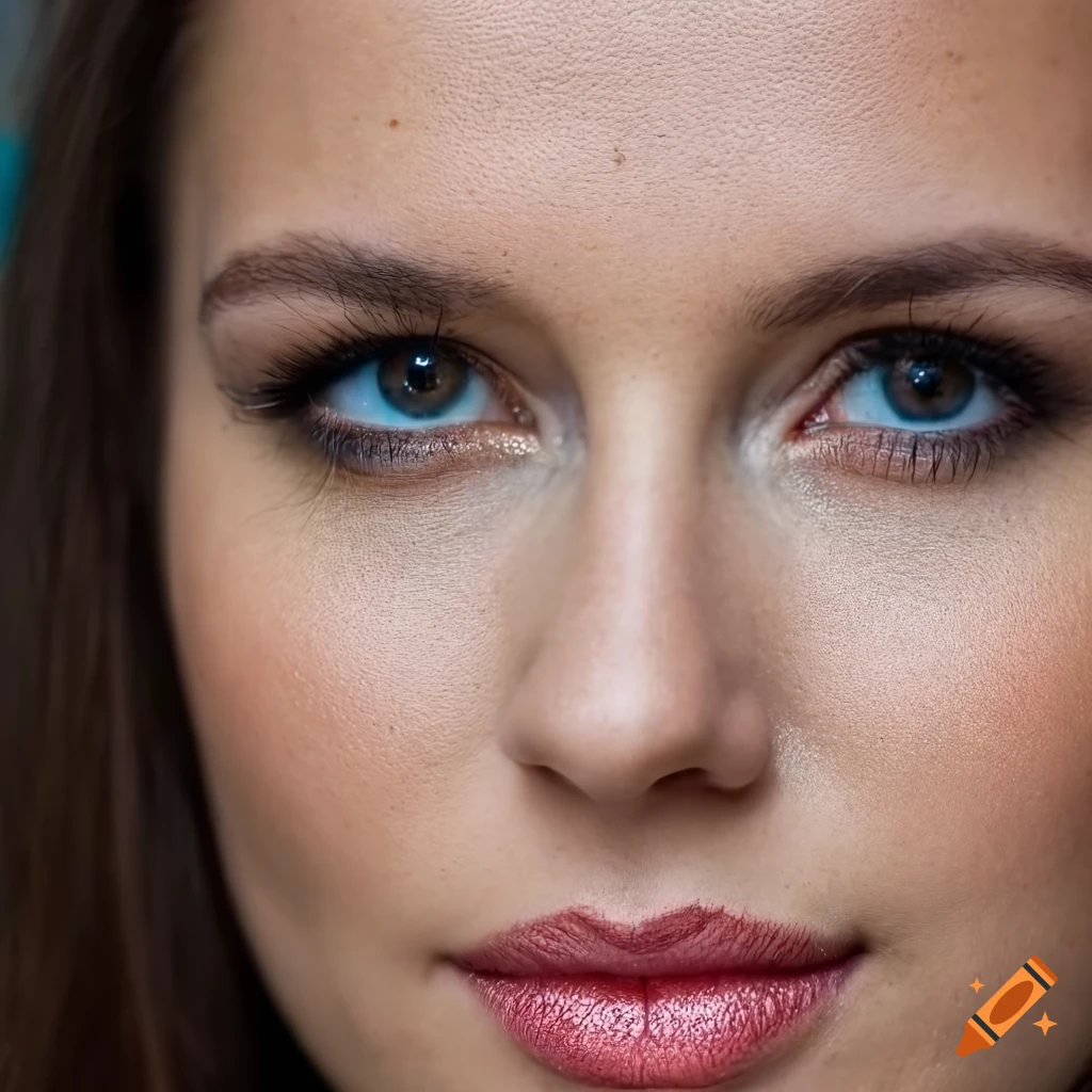 High detail close-up of a young russian woman's symmetrical face with ...