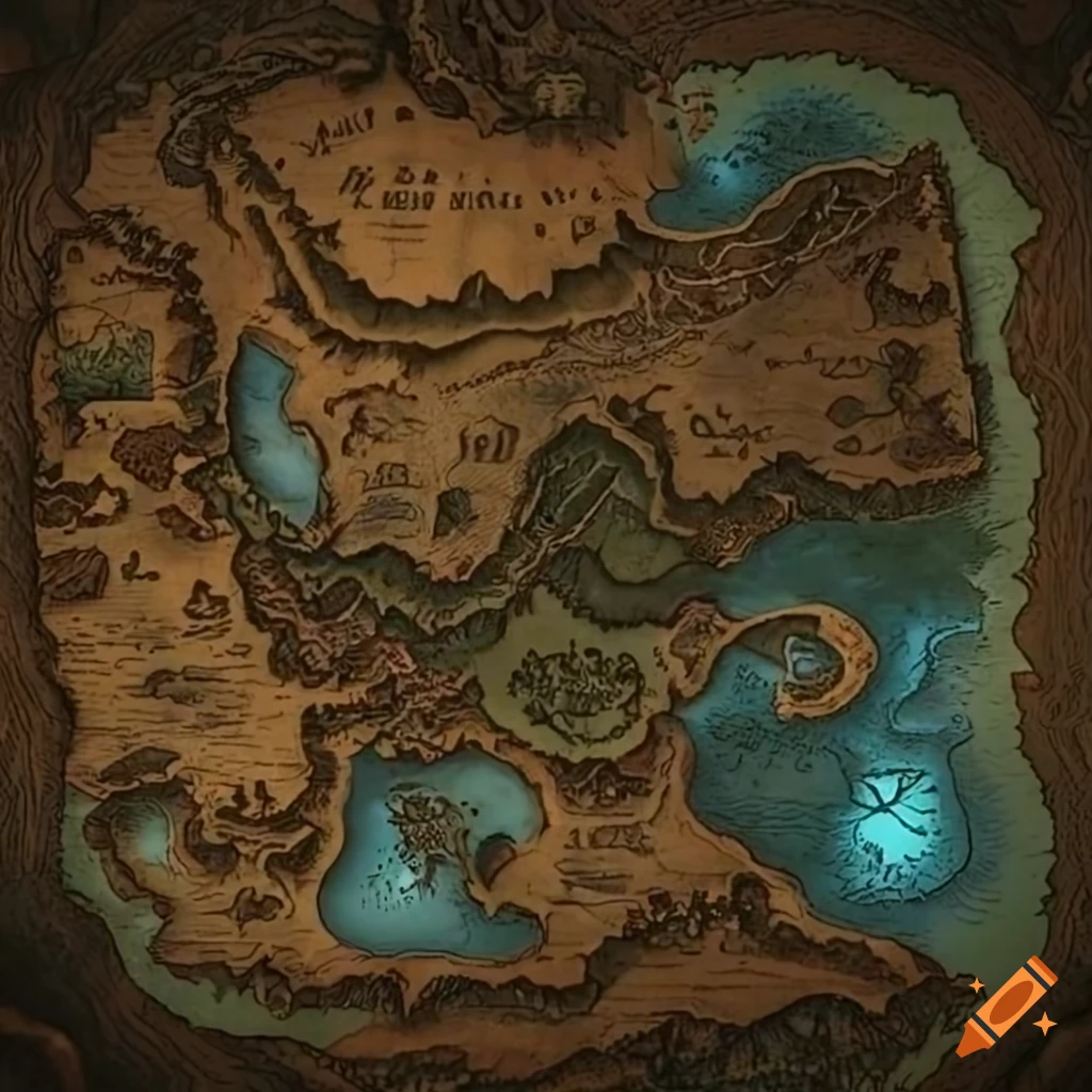 Detailed fantasy world map with intricate paths and landmarks in the ...