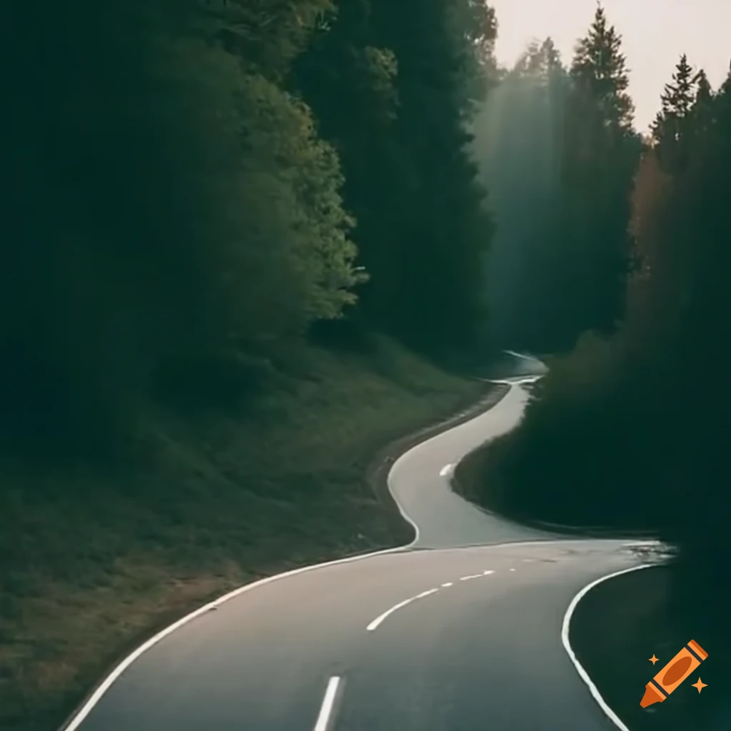 Winding road leading into the distance on Craiyon