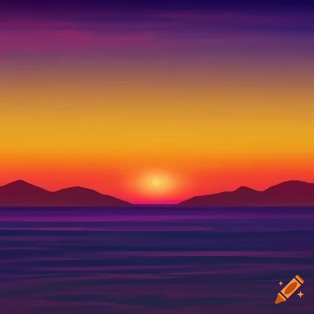 A red sunset in a Italian sea with mountains around, digital art, high ...