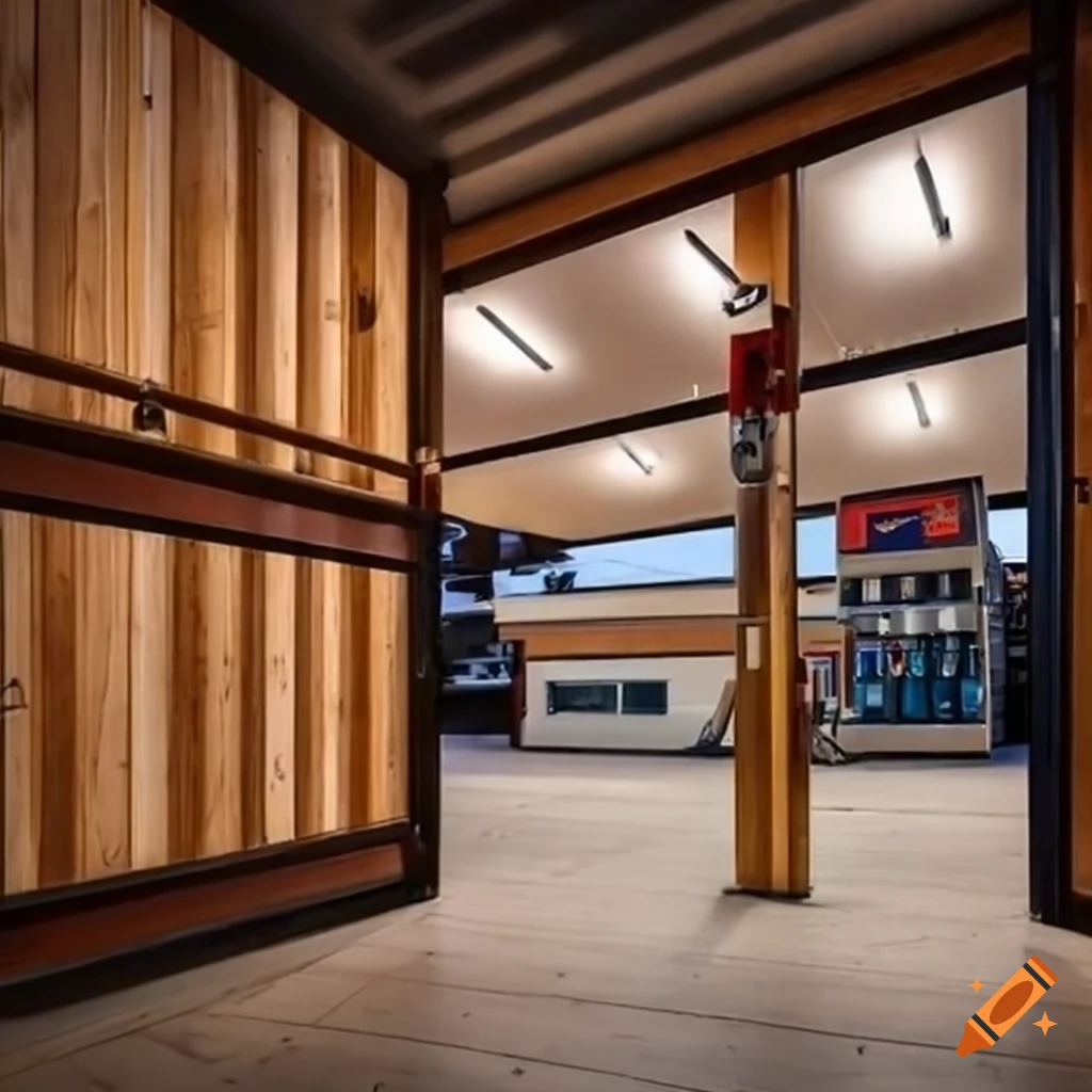 Wooden rooms from the inside of a gas station on Craiyon