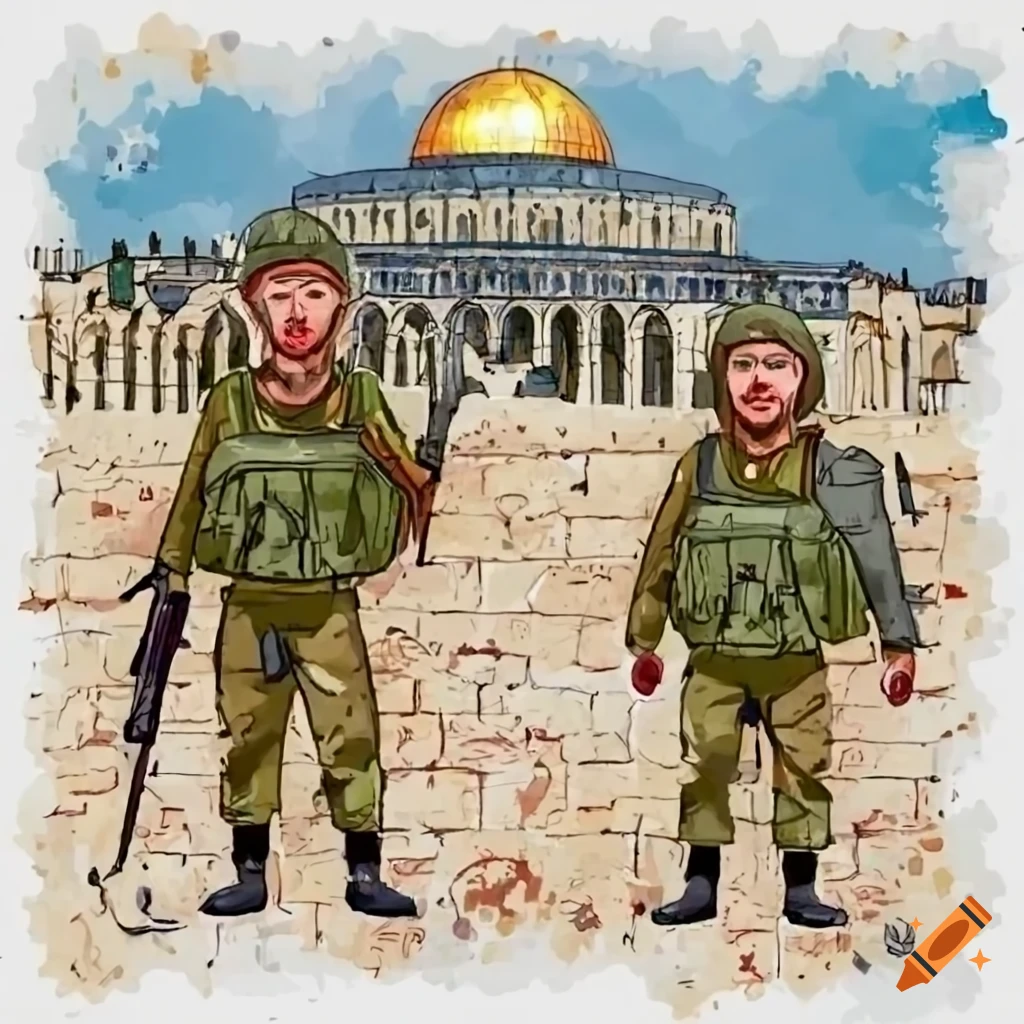 A caricature of two Israeli soldiers visiting the temple mount in ...