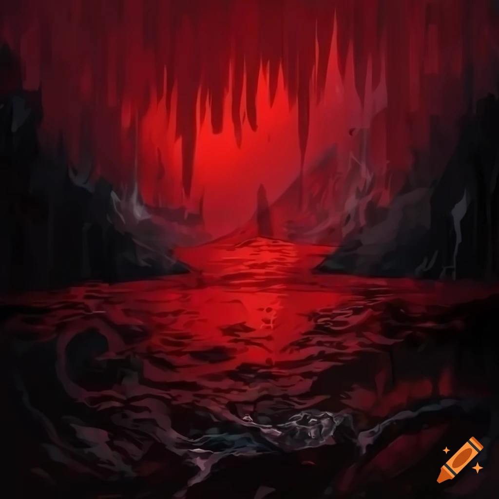 Red poison rain storm on plain black background, anime style on Craiyon