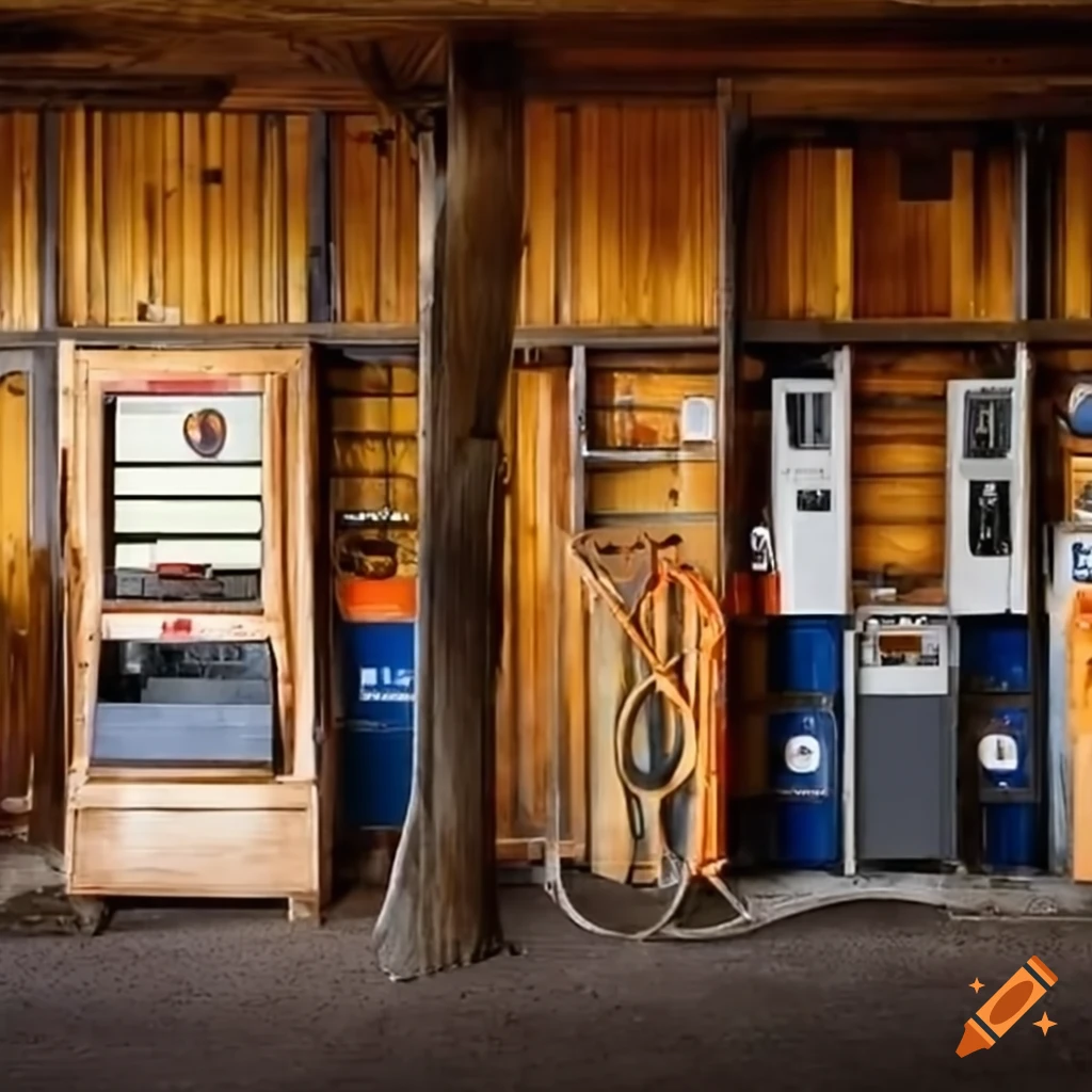 Wooden rooms from the inside of a gas station