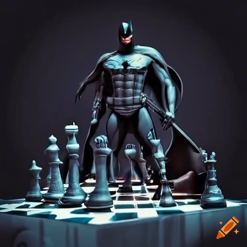 Spiderman and batman playing chess