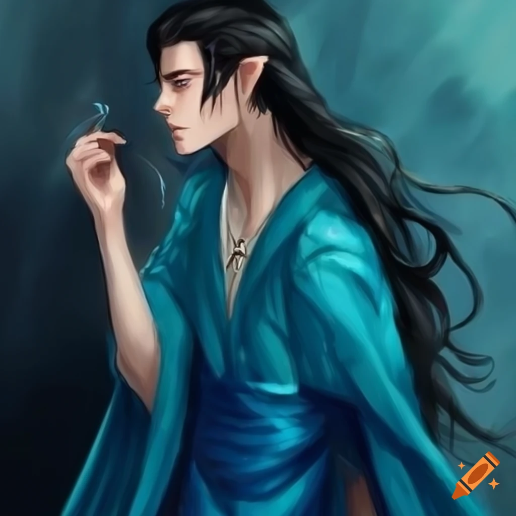 Classic tolkien artwork, fingon, male handsome elf, black wavy hair ...