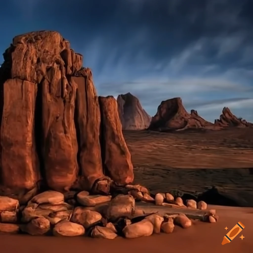 Indigenous people building a monument with rocks on Craiyon