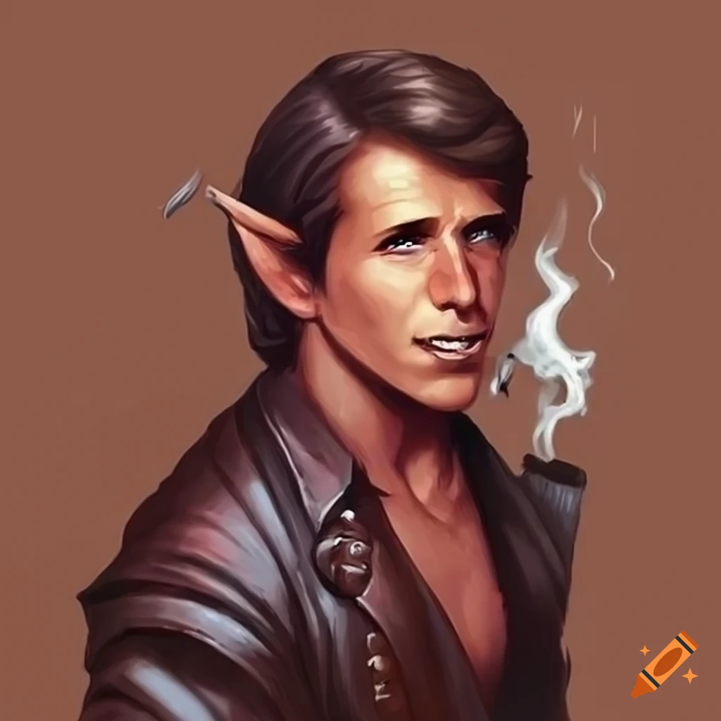 The fonz as a young d&d elf smoking and striking a pose