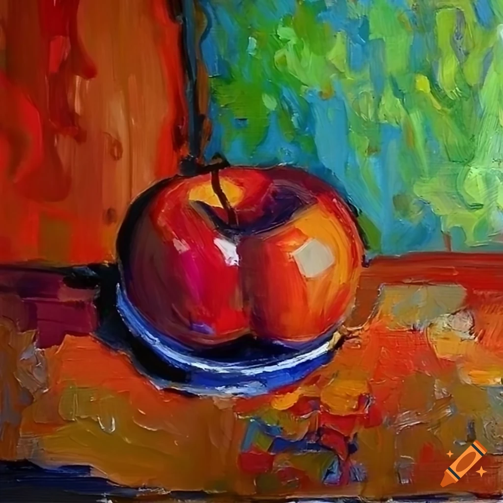 Apple, on table, fauvism painting