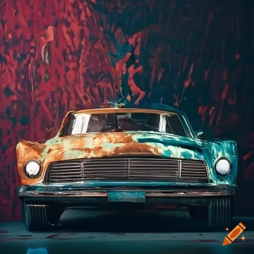 Two cars in a close confrontation, with paint dripping