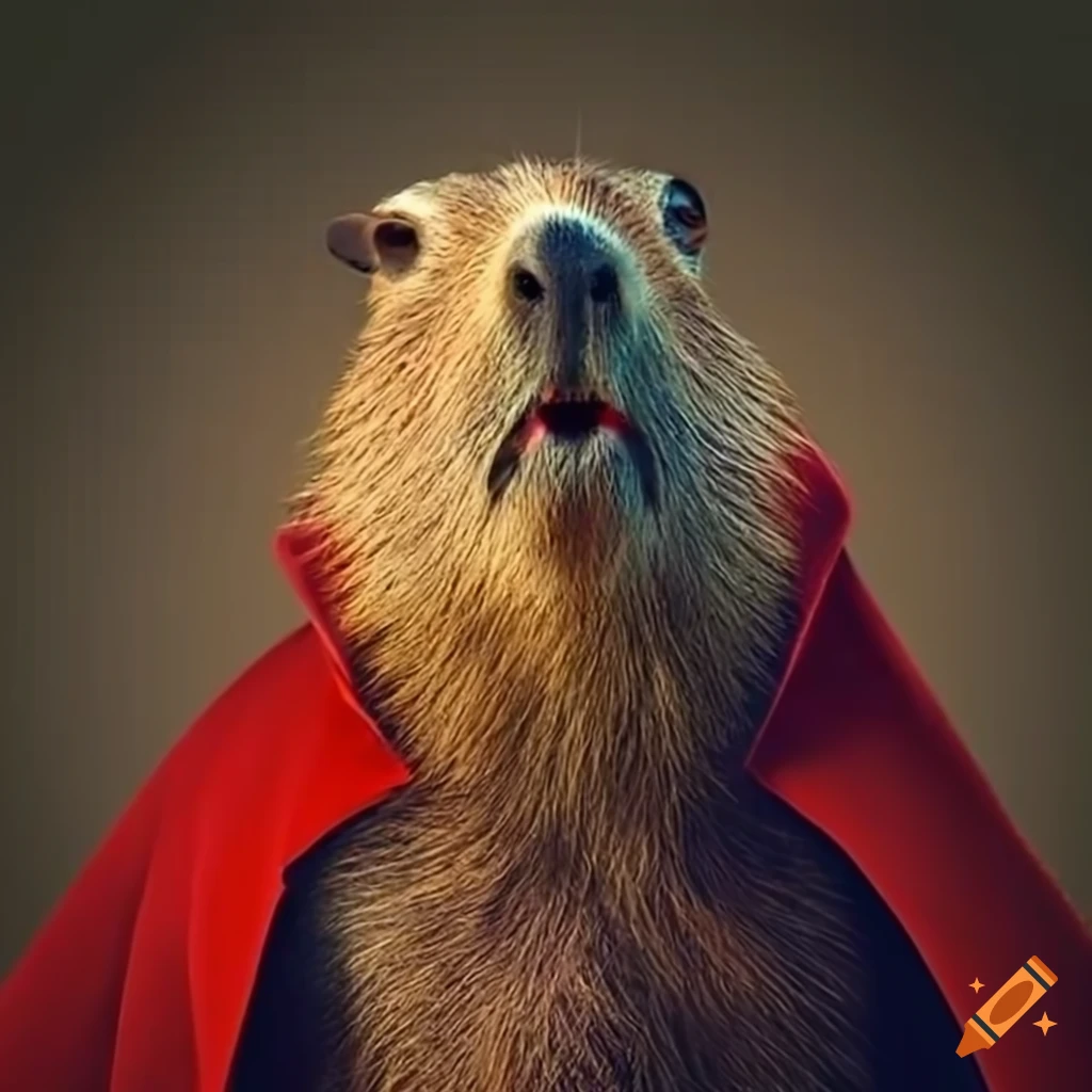 Dracula capybara howling in a dracula suit with large white fangs ...