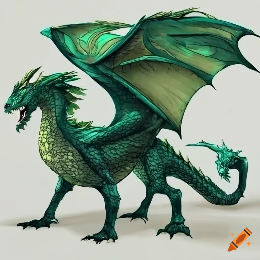 Dragon concept designs, side view, full body illustration, forest green ...