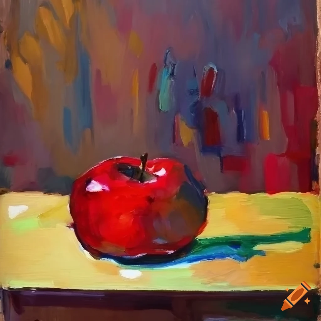 Apple, on table, fauvism painting on Craiyon