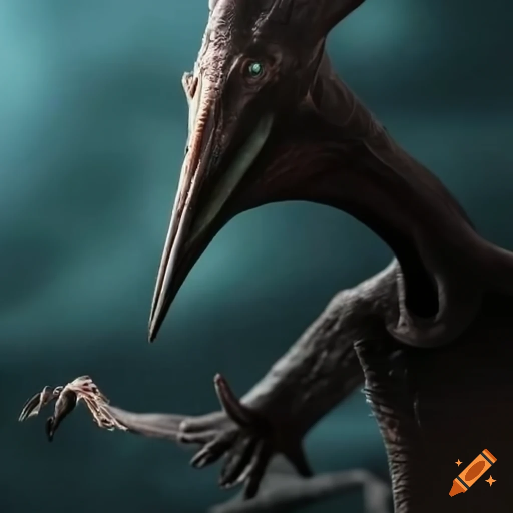 Black pterodactyl monster with human arms and legs, humanoid pteradon ...