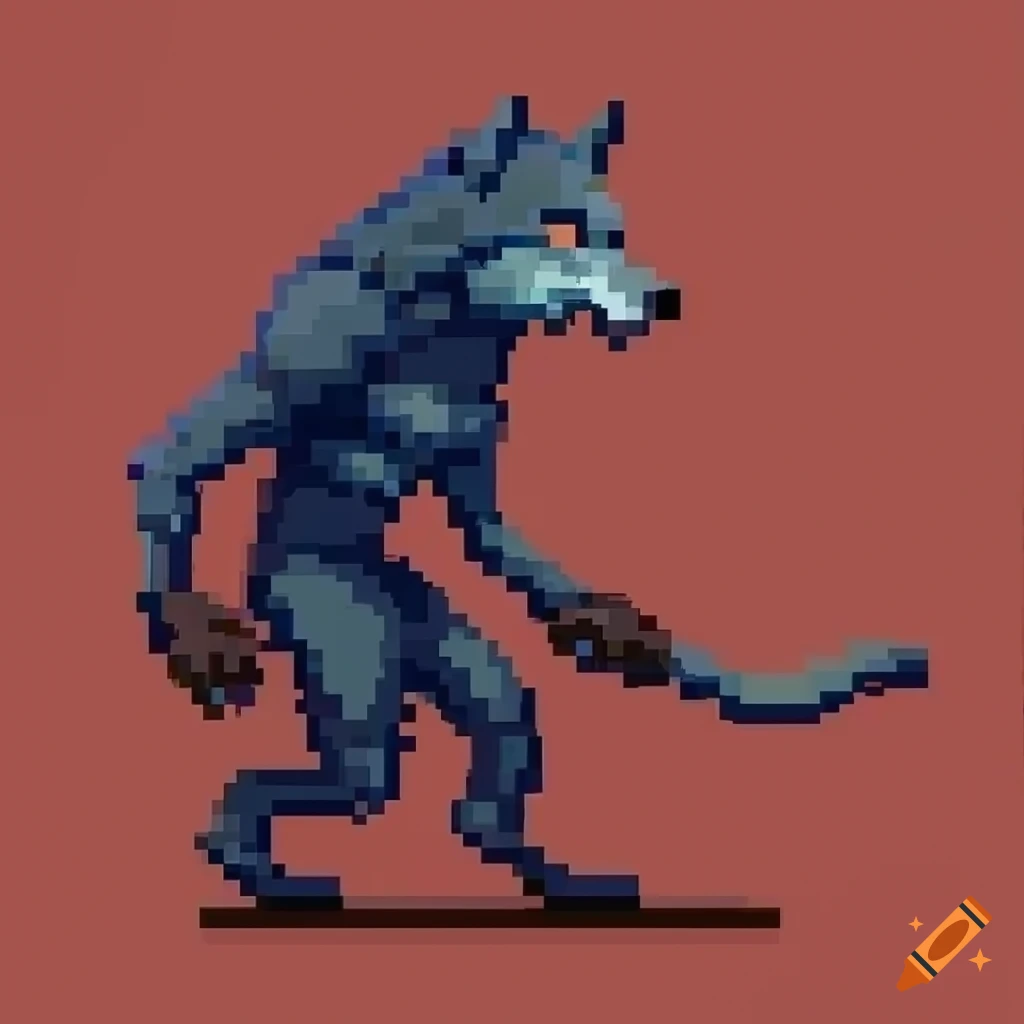 A werewolf in pixel art for video game from side view on Craiyon