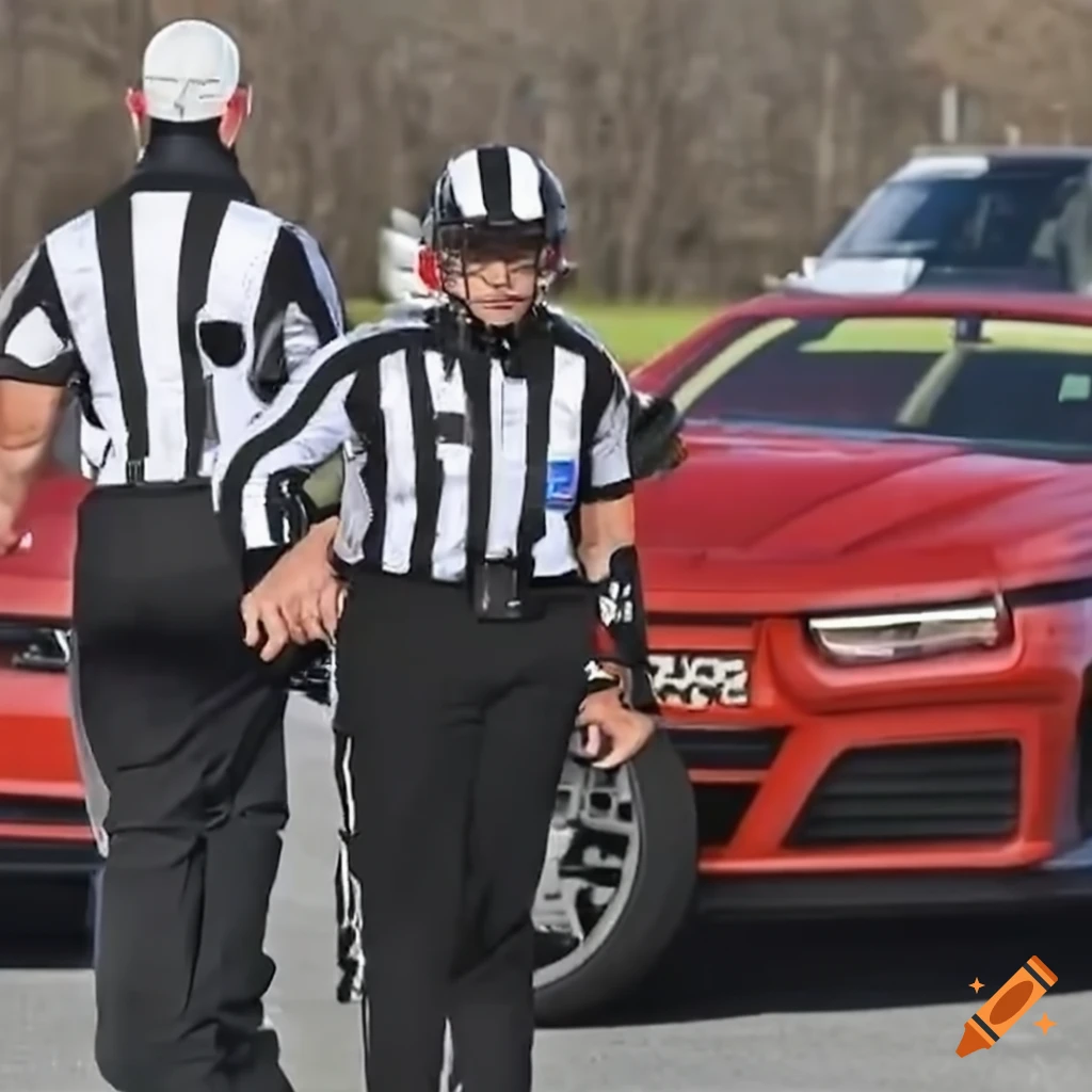 Football referee driving camaro on Craiyon
