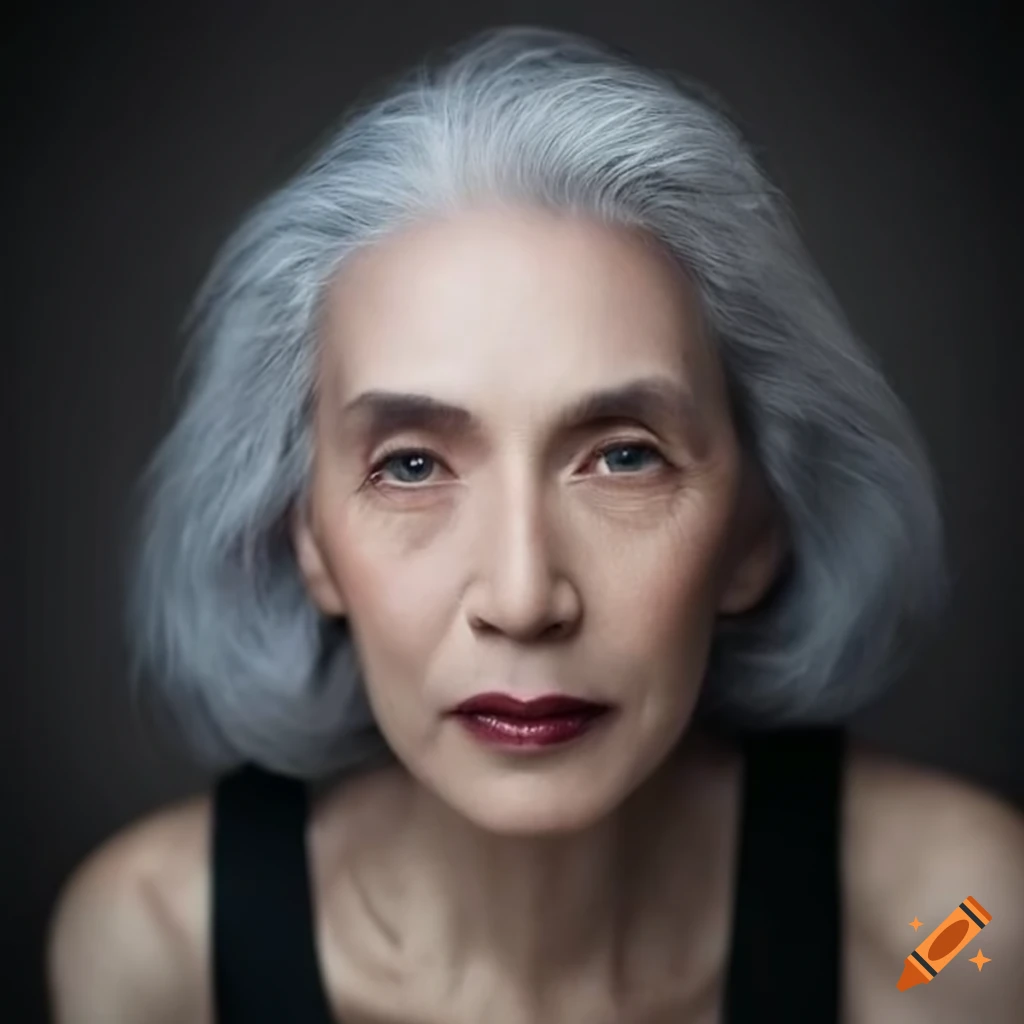 Pretty gray-haired woman-aged-23 color hyper-realistic on Craiyon