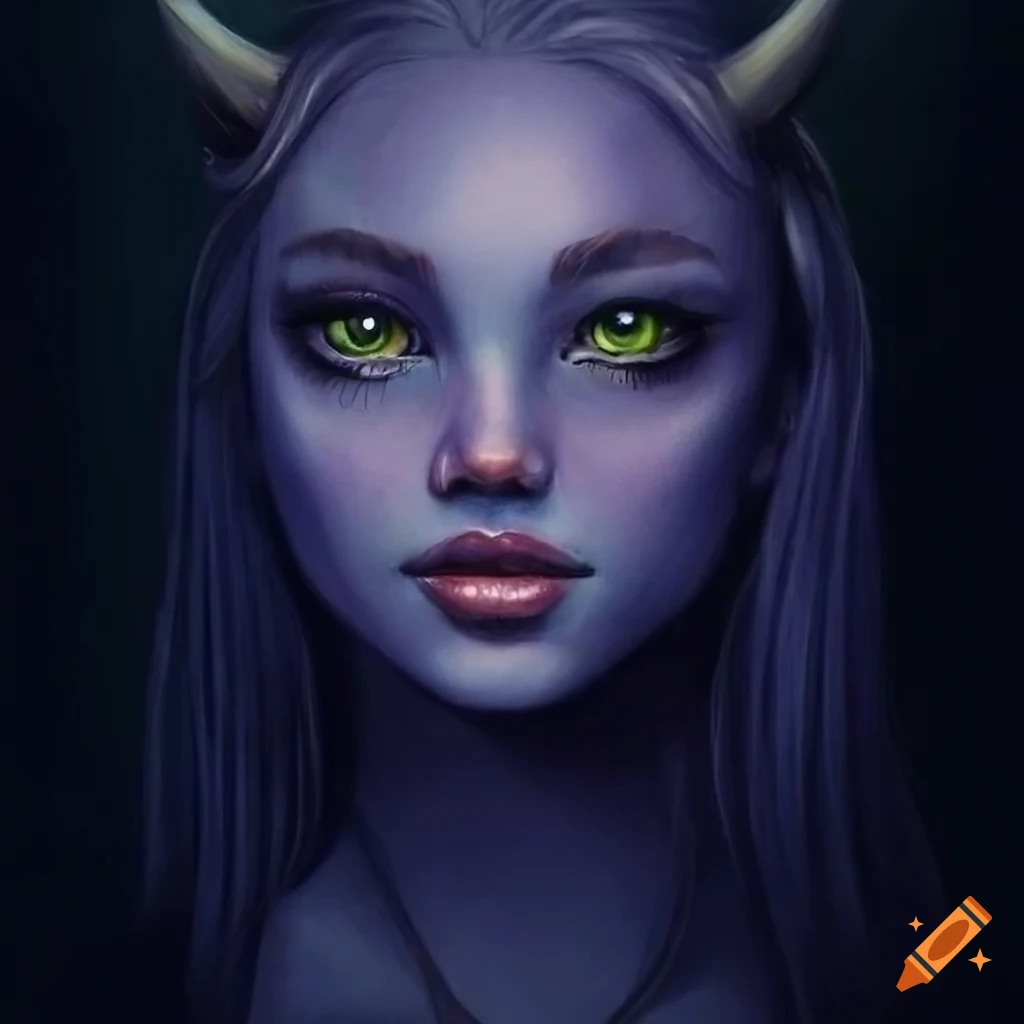 Hyperrealistic colour pencil drawin, soft and cute humanoid demon ...
