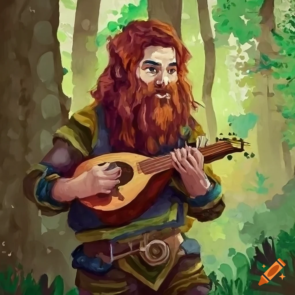 Young ruggedly handsome male dwarf bearded bard holding a lute fantasy ...