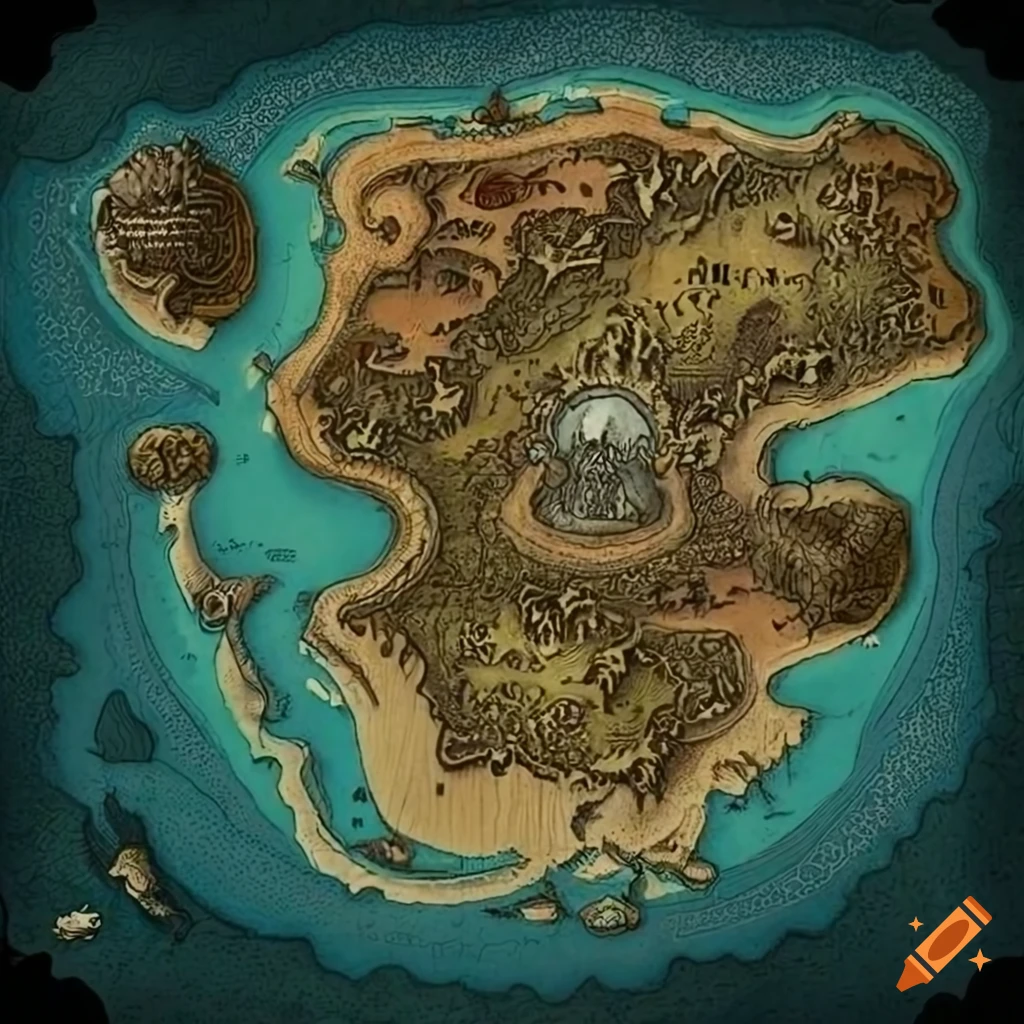 Detailed fantasy world map with intricate paths and landmarks in the ...