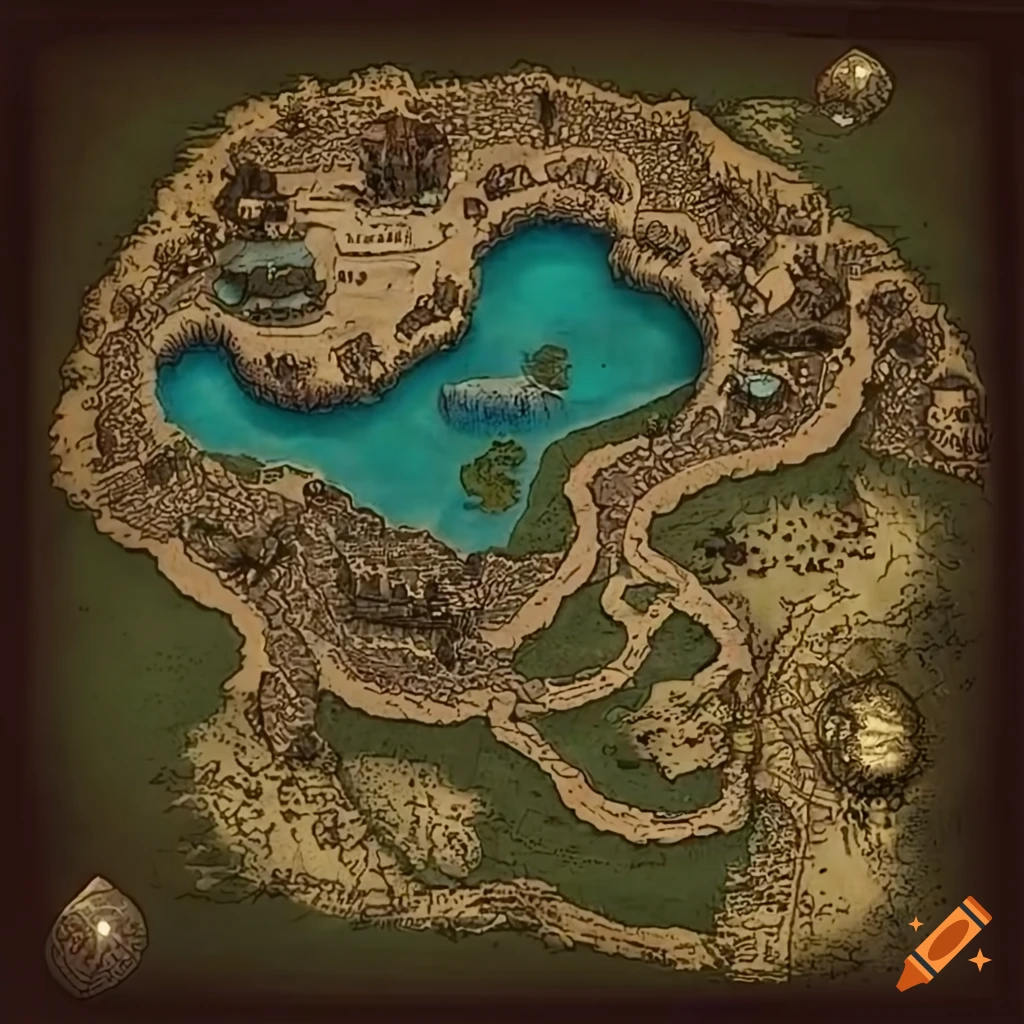 Detailed fantasy world map with intricate paths, towns, and landmarks ...