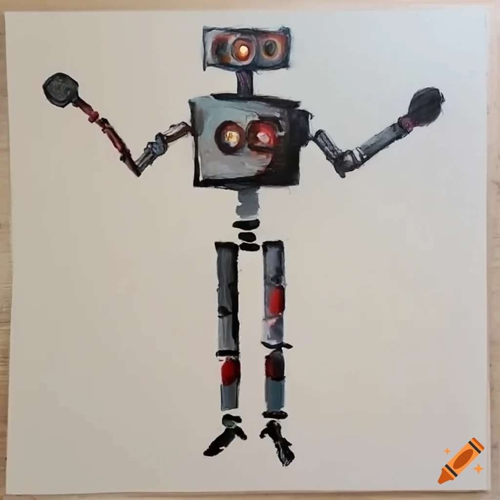 2d draw of a robot, with two legs on each size of the body on Craiyon