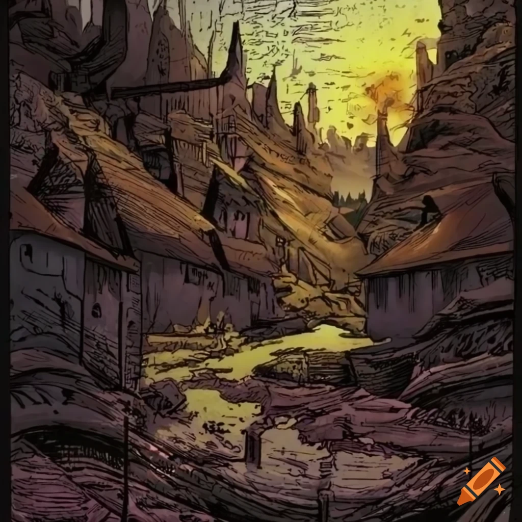 Comic book panels featuring ancient norse landscapes on Craiyon
