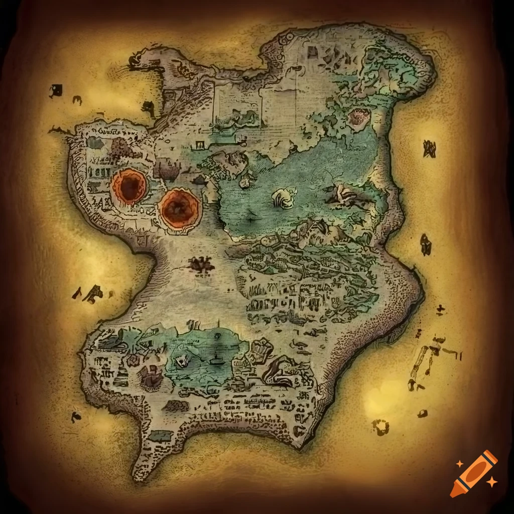 Detailed fantasy world map with intricate paths, towns, and landmarks ...