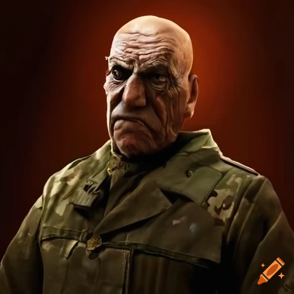 An old angry military commander in a dignified pose