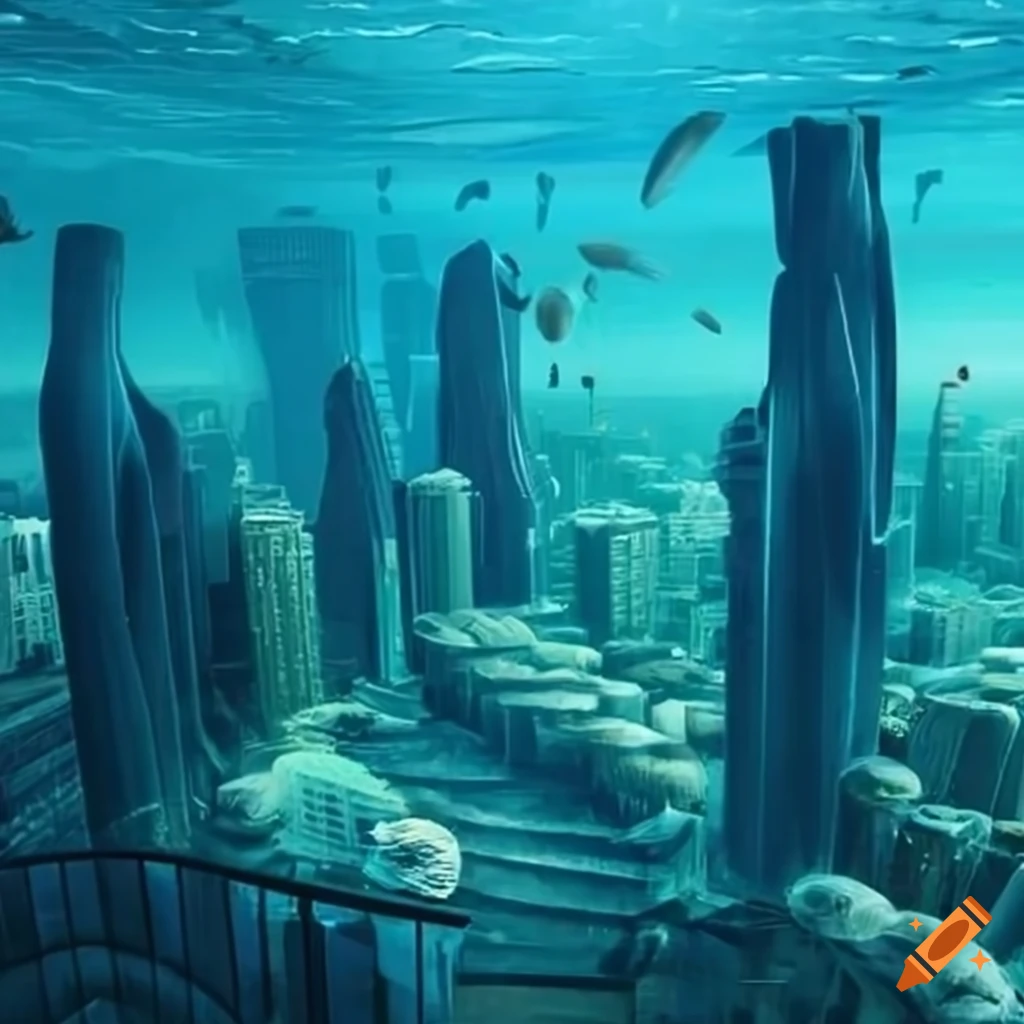 Modern city with a underwater section on Craiyon