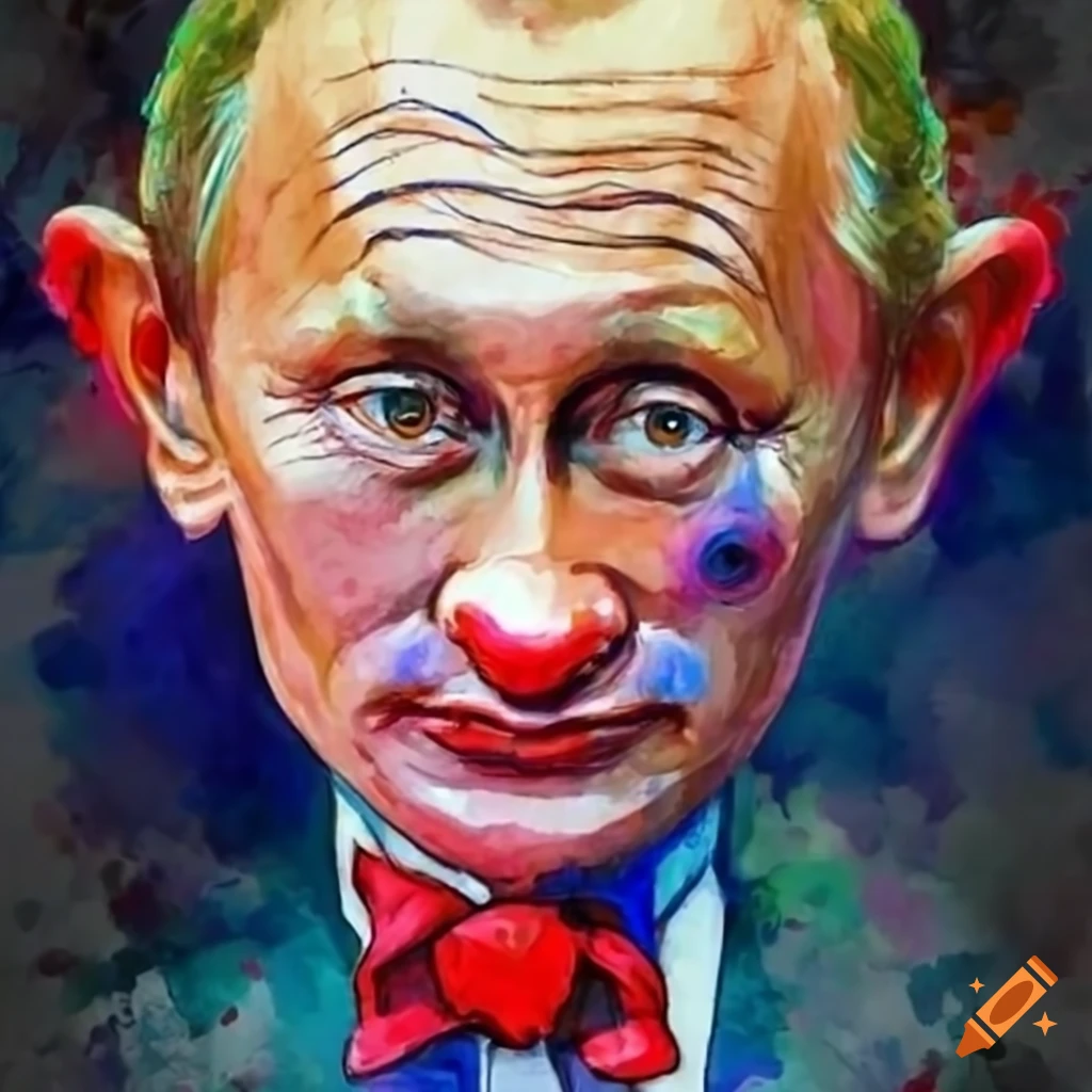 Cartoon caricature of vladimir putin as a clown on Craiyon