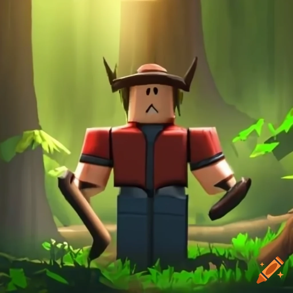 Generate a roblox lumberjack that cuts a tree on Craiyon